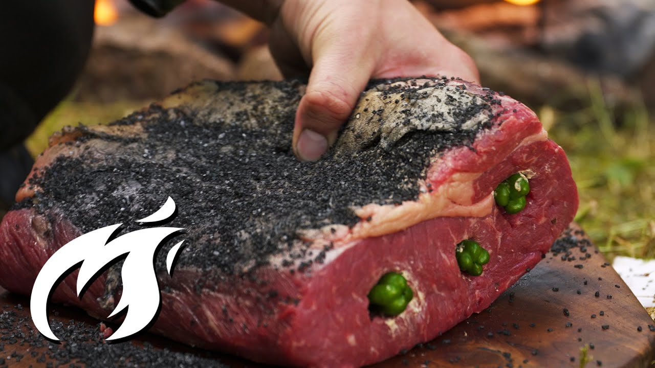 Slow-Roasted Black Roastbeef Over Fire with a Surprise Inside🔥