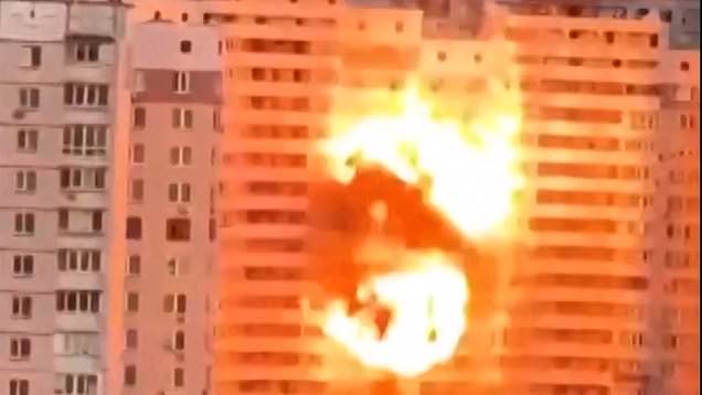 Video captures moment Russian drone hits Kyiv apartment building