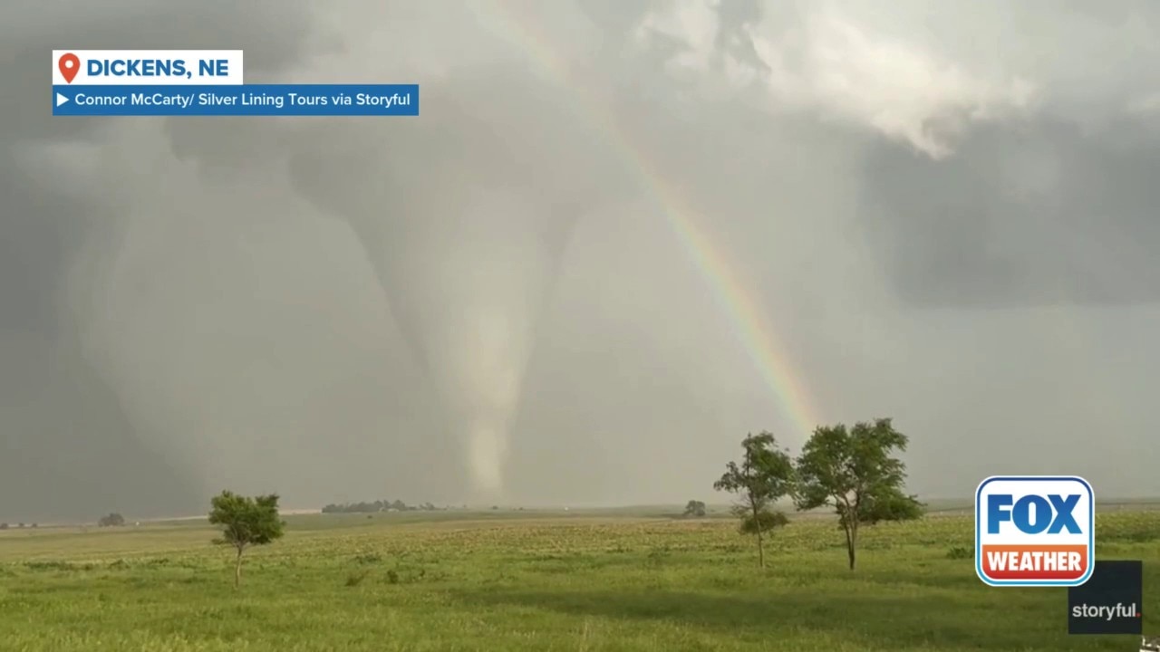 Watch: Giant tornado whirls next to rainbow in Nebraska