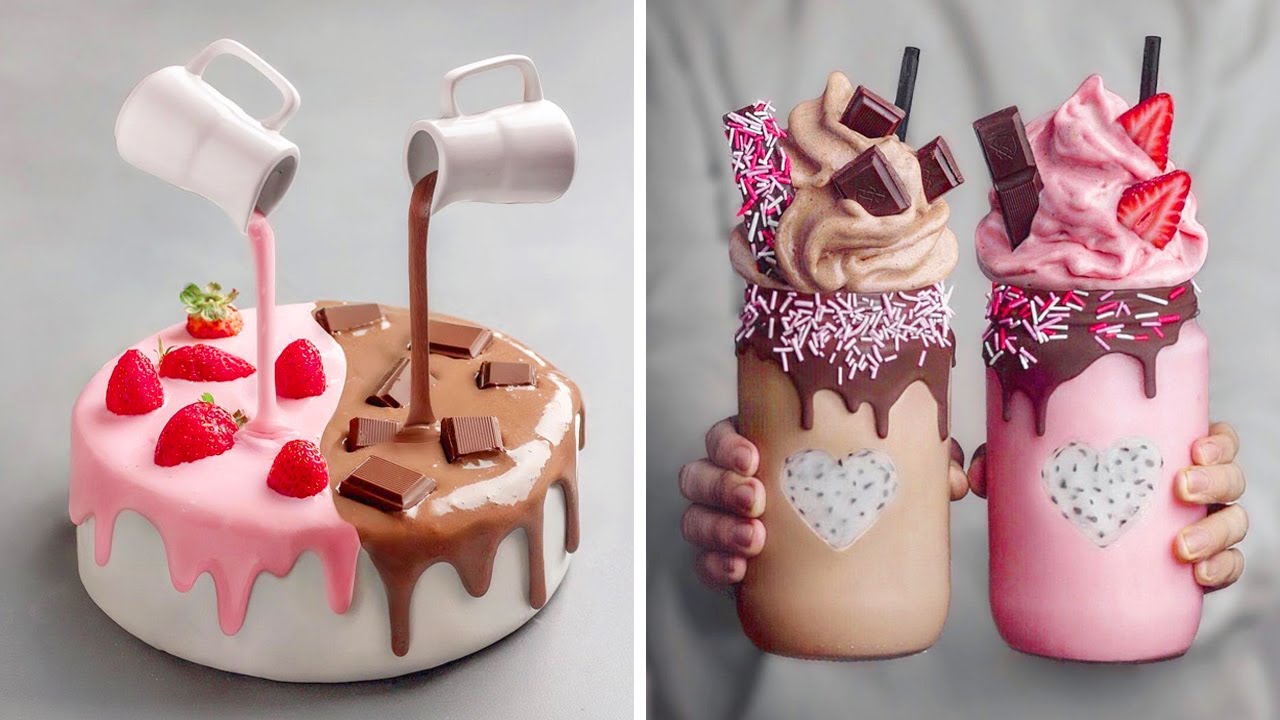 Chocolate & Strawberry Cake + Milkshake Magic 🍓🍫 | Gravity Cake ...