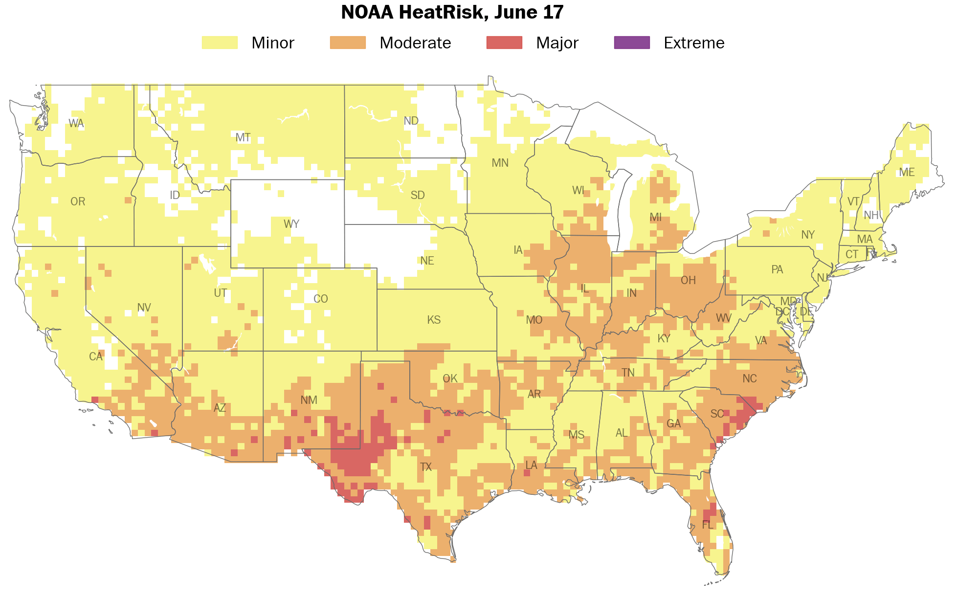 Maps show the cities about to experience extreme humidity and heat