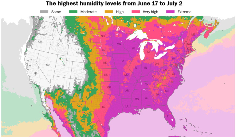 Maps show the cities about to experience extreme humidity and heat