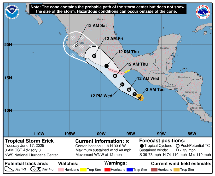 Tropical Storm Erick forms in Pacific, could become hurricane: See tracker
