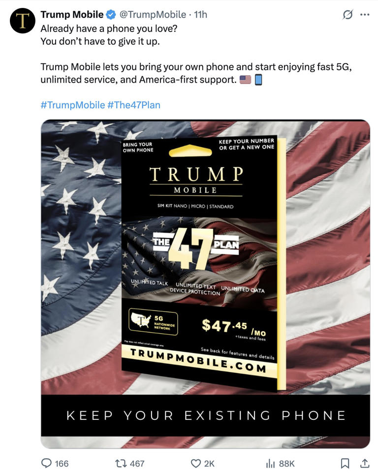 Trump goes mobile, launches unlimited 5G plan and promises gold ...