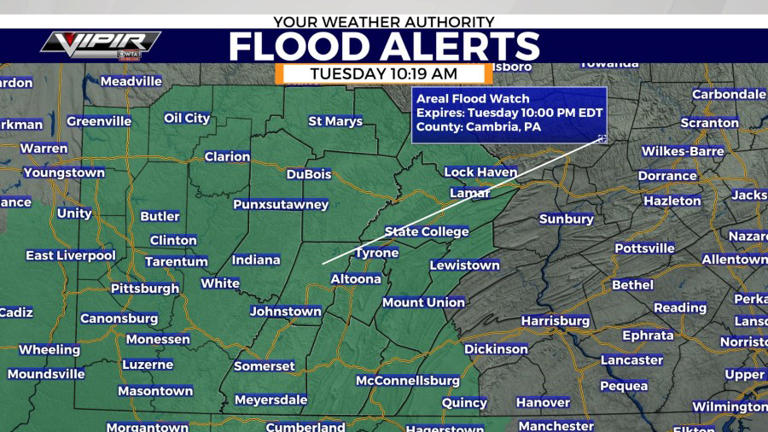 Flash Flooding concerns across Central Pennsylvania