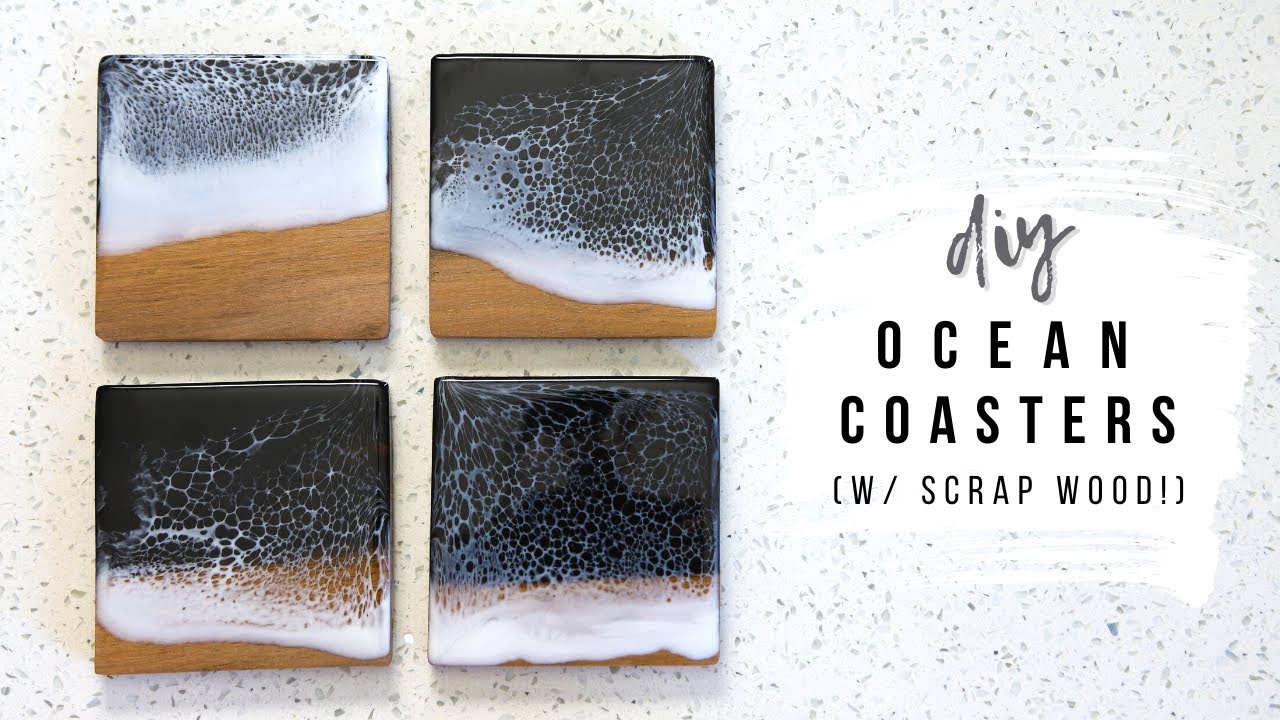 DIY Scrap Wood Coasters With Epoxy Resin Ocean Waves