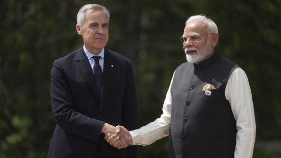 Canada’s Mark Carney welcomes PM Narendra Modi as he arrives at G7 Summit