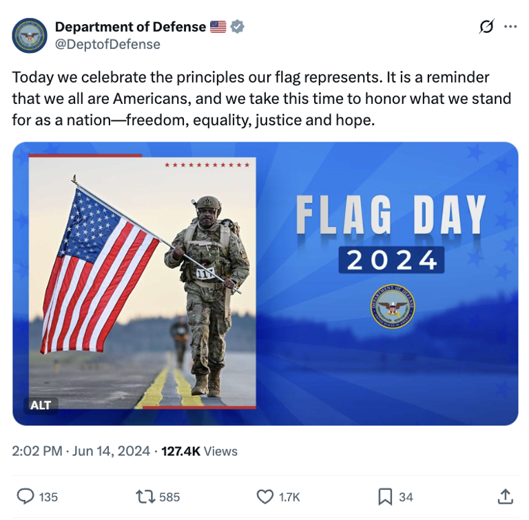 DOD posted graphic with Russian flag on Flag Day?