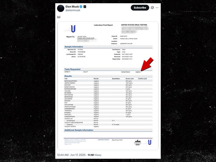 Elon Musk Shares Results of Urine Test Following Drug Use Report, Rumors