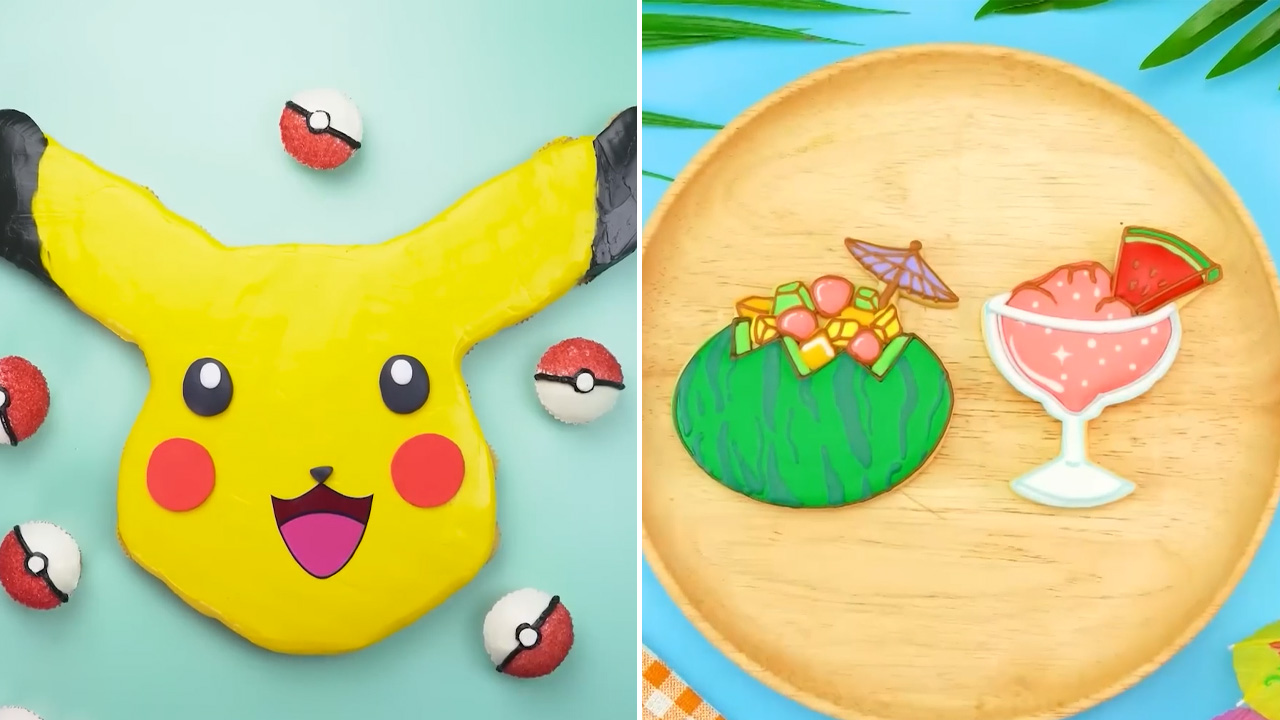 Pikachu Cake & Tropical Fruit Cookies 🍍⚡ | Fun Cartoon Dessert & Summer ...