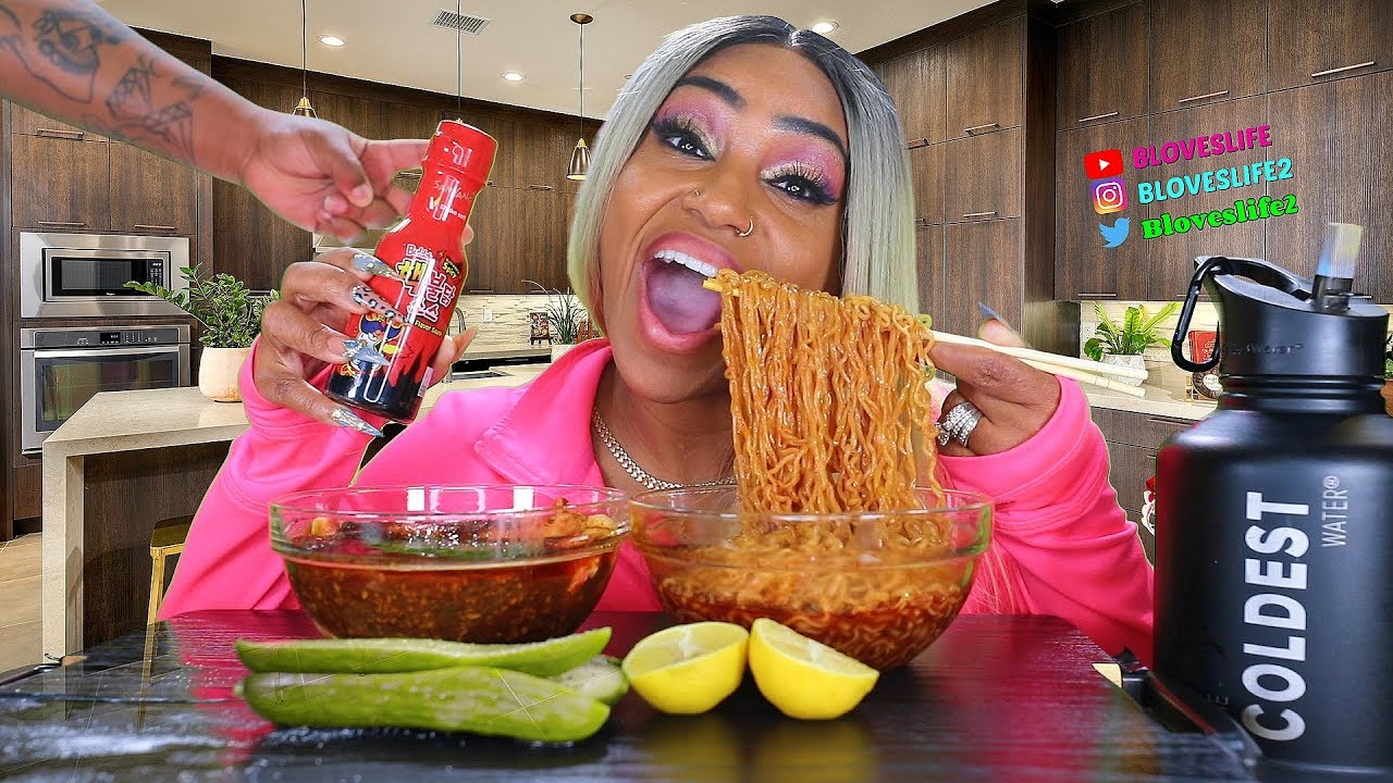 2x spicy noodles paired with deshelled king crab mukbang