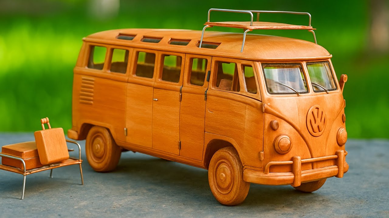 Handcrafted Wooden VW Microbus Model | Incredible Miniature Art