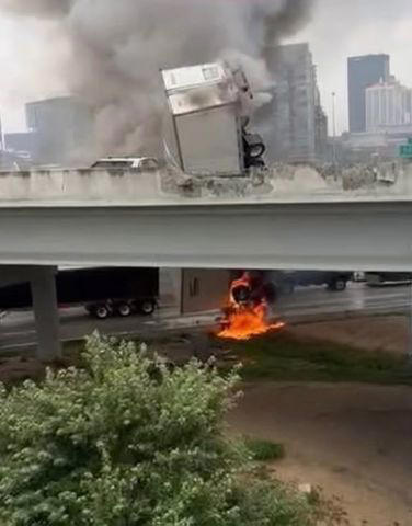 Driver Jumps 20 Feet from Burning Truck Before It Explodes and Plunges ...