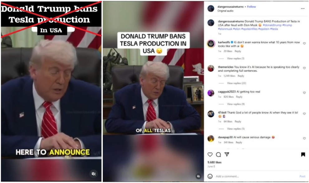Video of Trump announcing ban on US Tesla production is manipulated