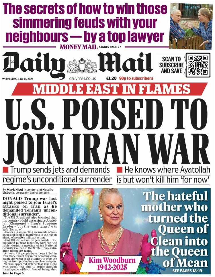 Newspaper headlines from around the world – Wednesday, 18 June 2025