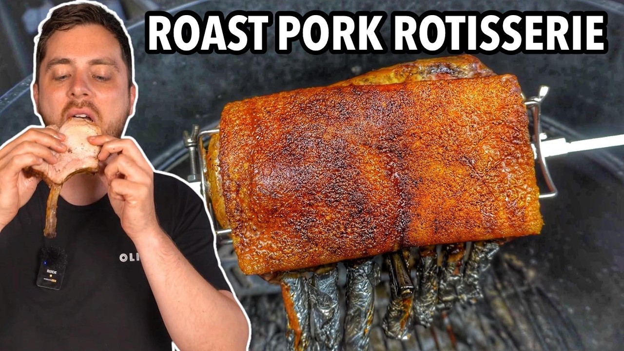 Rotisserie Pork Perfection - Crispy Crackling Over Charcoal Fire