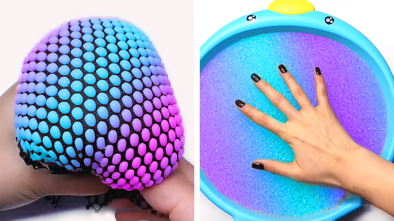 ASMR de Slime Degradado 🌈 Malla Squishy + Slime de Perlas | Sin Hablar