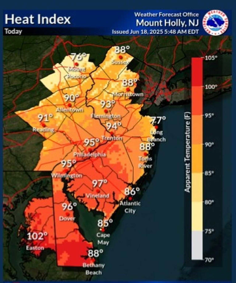 Heat Advisory Issued In NJ/PA: Here’s Where Temps Will Feel Like 100°