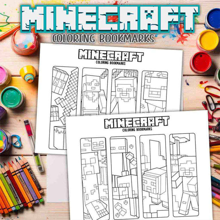 FREE Printable Minecraft Coloring Bookmarks: 8 Designs to Color