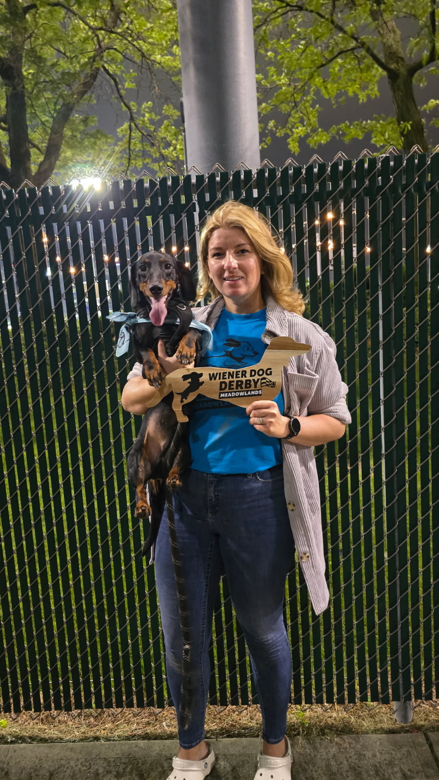 Bucky wins competitive wiener dog derby. His training was playing fetch.