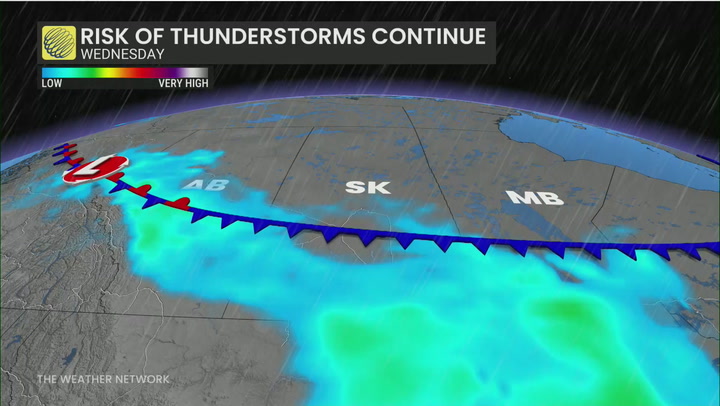 Large hail poses threat to the Prairies Wednesday