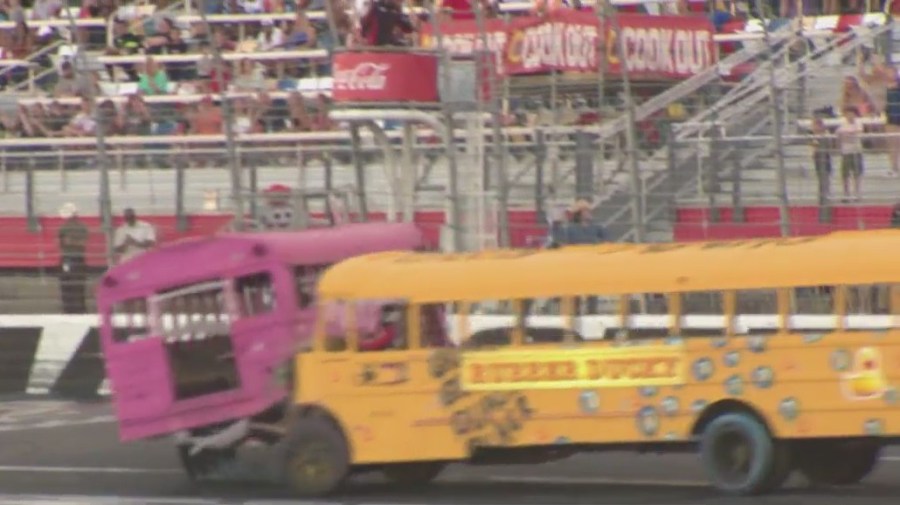 FOX8’s Payton Mannie competes in Media Mayhem School Bus Race