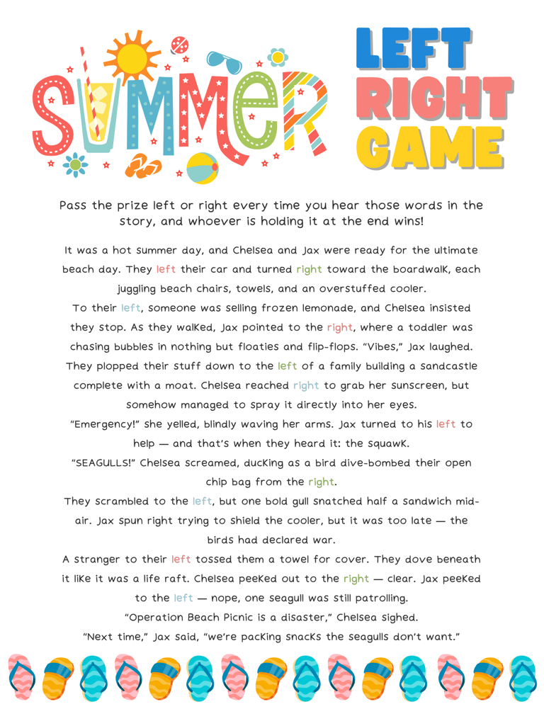 Play this LOL fun summer left right game at your summer gathering