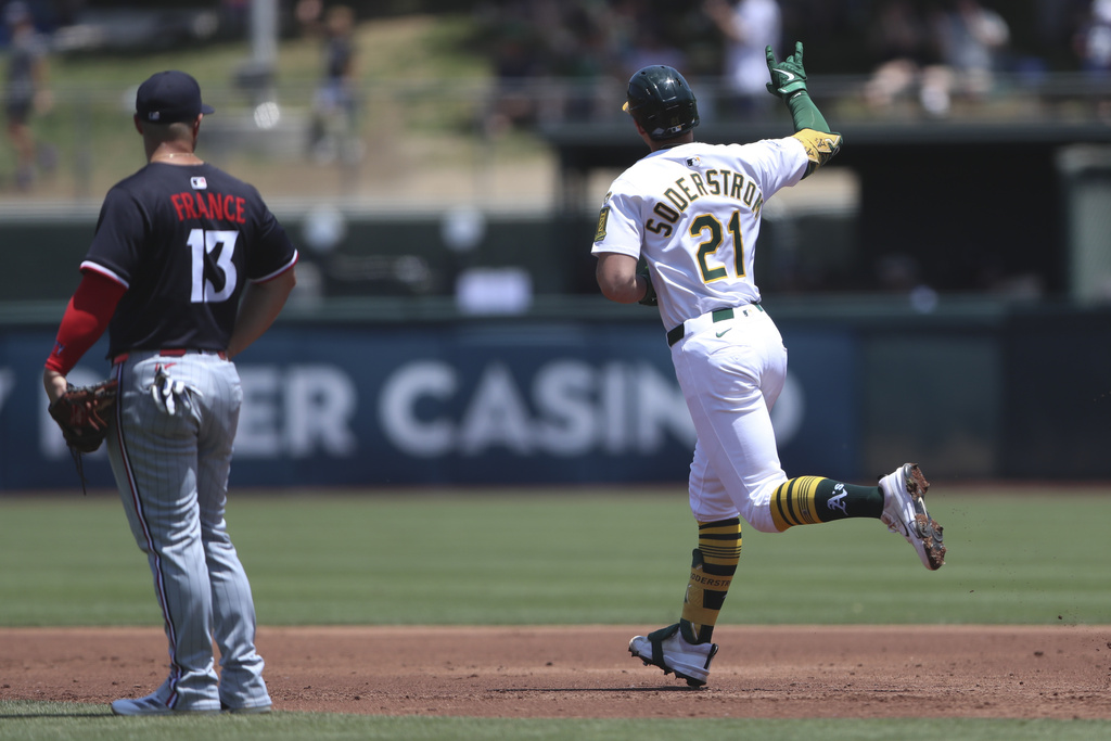 Soderstrom hits grand slam, 2-run HR to help Athletics beat Twins 14-3 ...