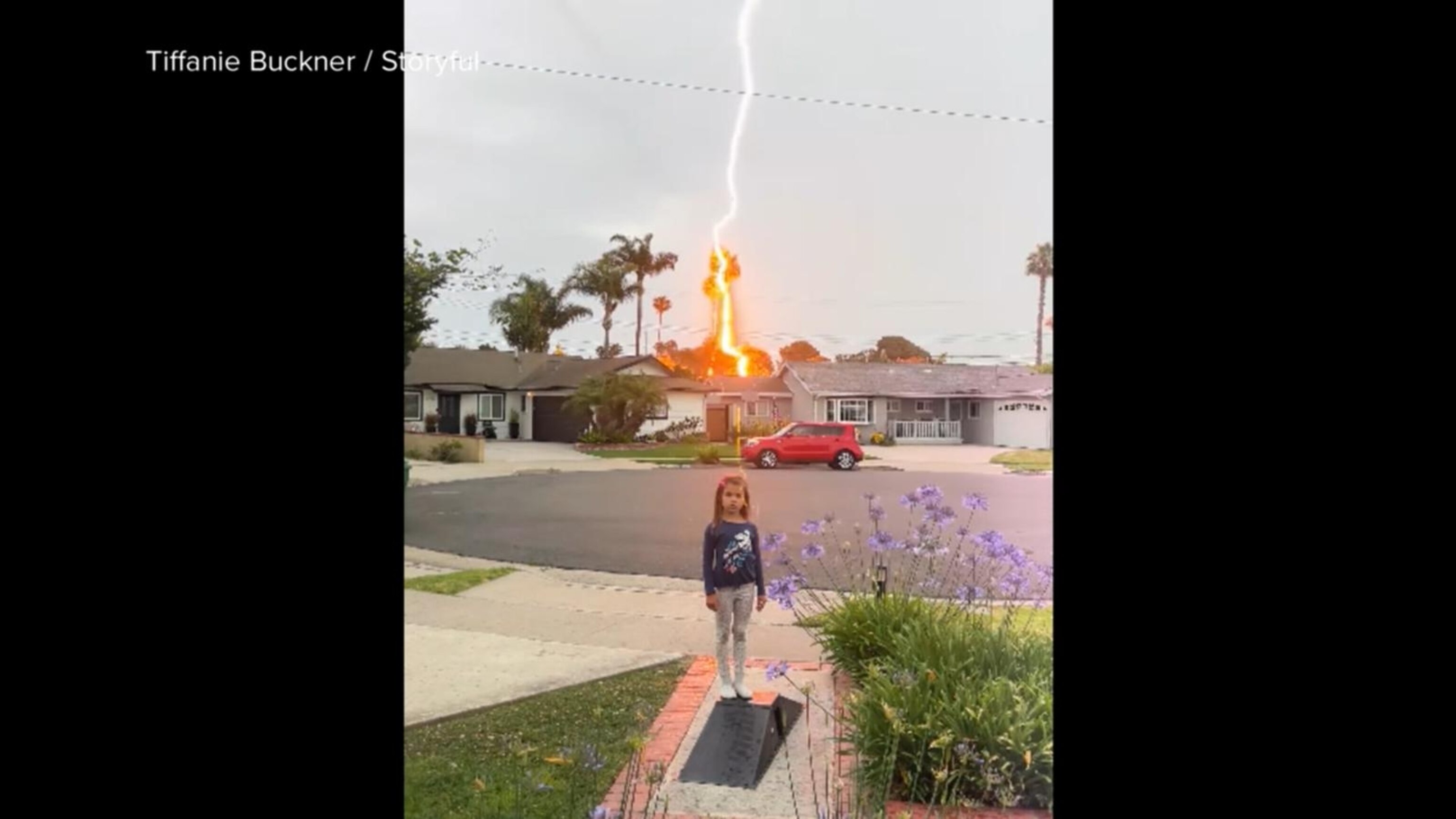Lightning strikes tree behind 6-year-old California girl during storm