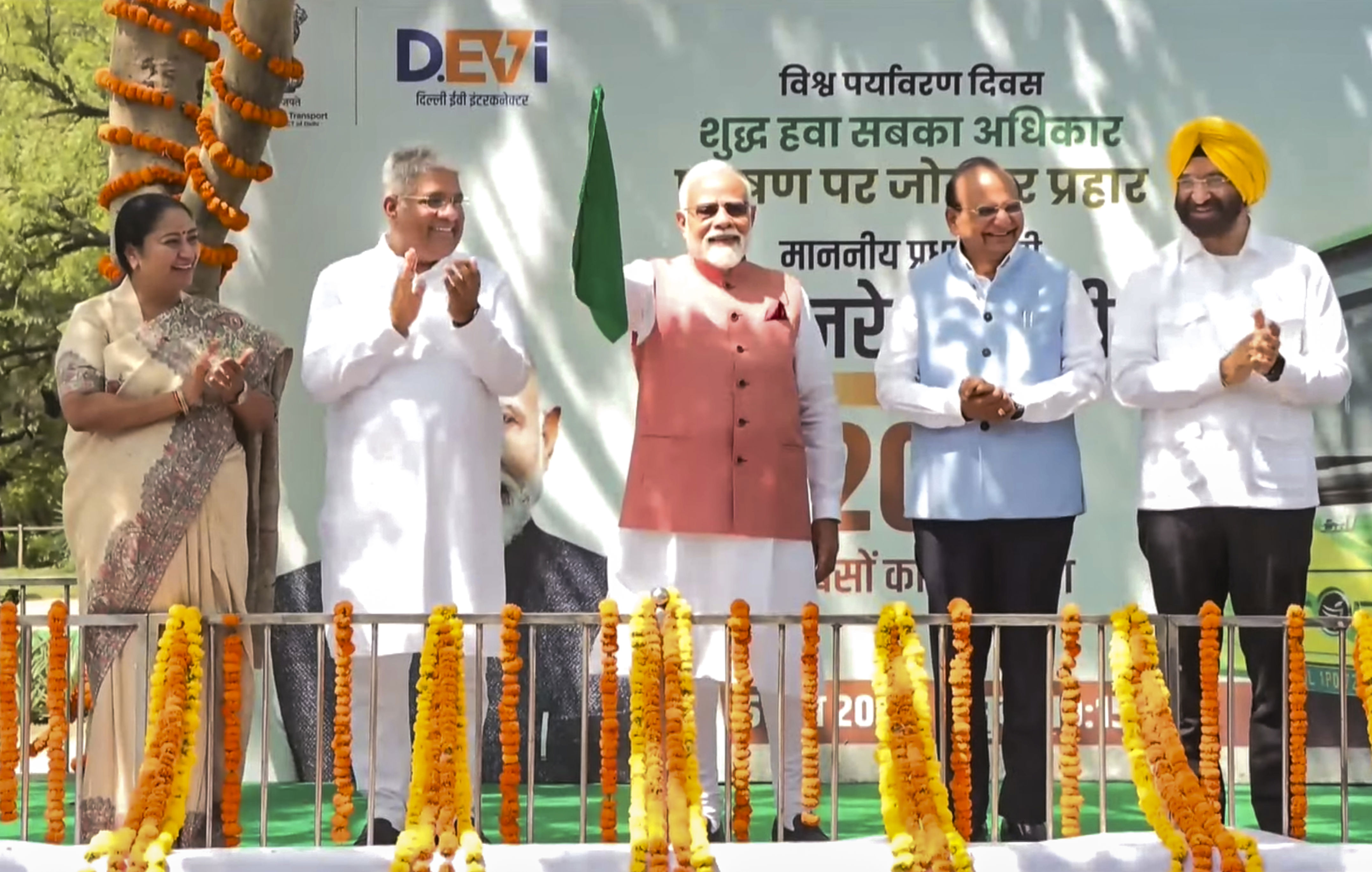 PM Narendra Modi flags off 200 e-buses in Delhi