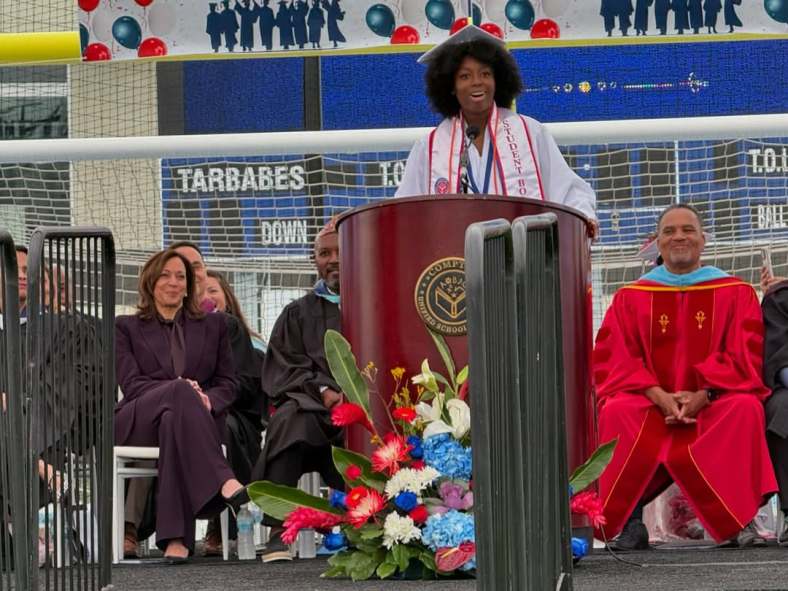 Former VP Kamala Harris surprises graduating Compton High School students