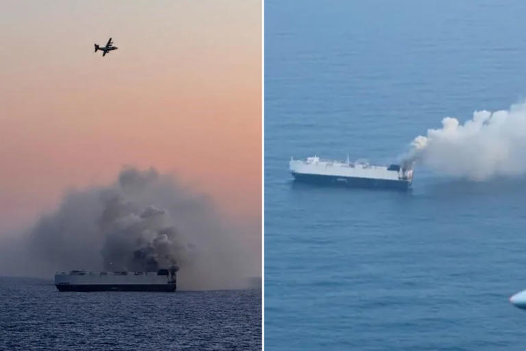 22 crew members rescued after cargo ship carrying 3,000 electric ...