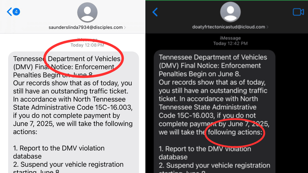 Influx of phony texts claiming to be Tennessee DMV reported