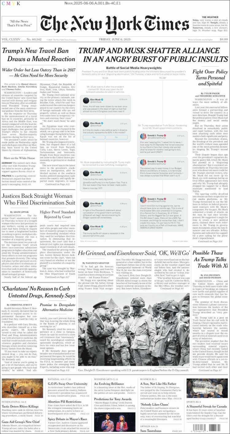 Newspaper headlines from around the world – Friday, 6 June 2025