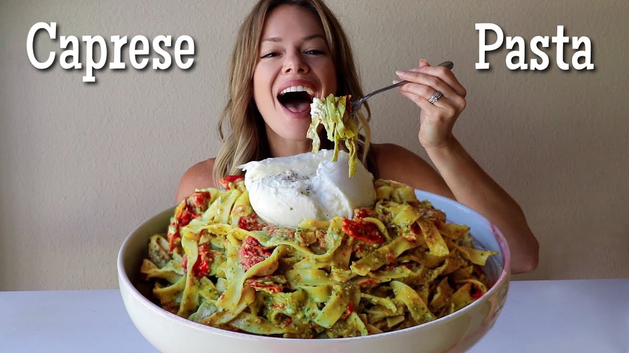 Next-level caprese pasta with burrata & sweet corn