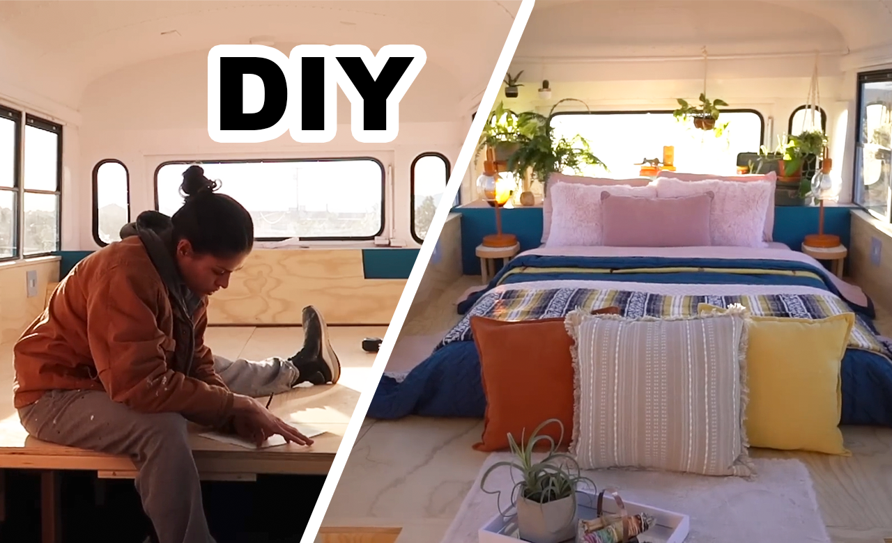DIY Bus Tiny Home Conversion Bedroom Makeover with Volkswagen