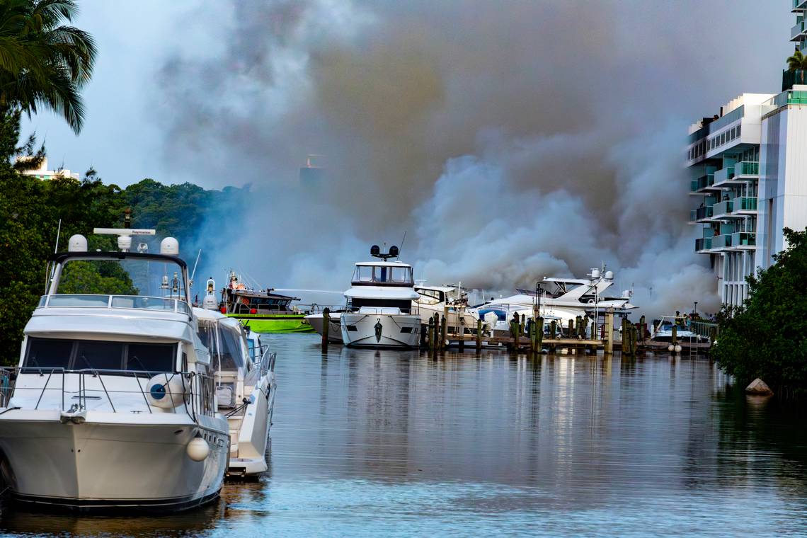 Boat engulfed in flames ignites several vessels at Sunny Isles dock ...