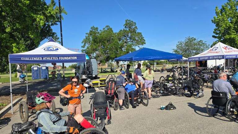 Disabled athletes gather for a bike clinic at Fort Boise
