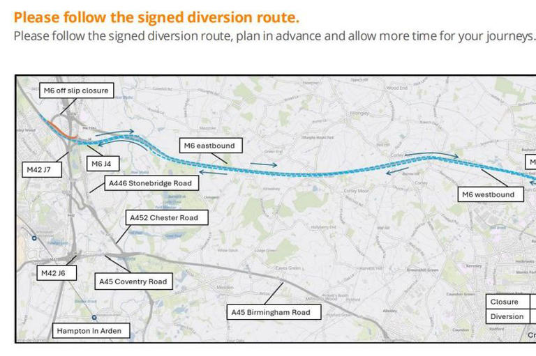 Full M6 diversion map ahead of HS2 closure this weekend