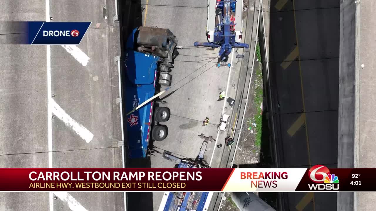 Garbage truck wedged for weeks on New Orleans interstate ramp removed