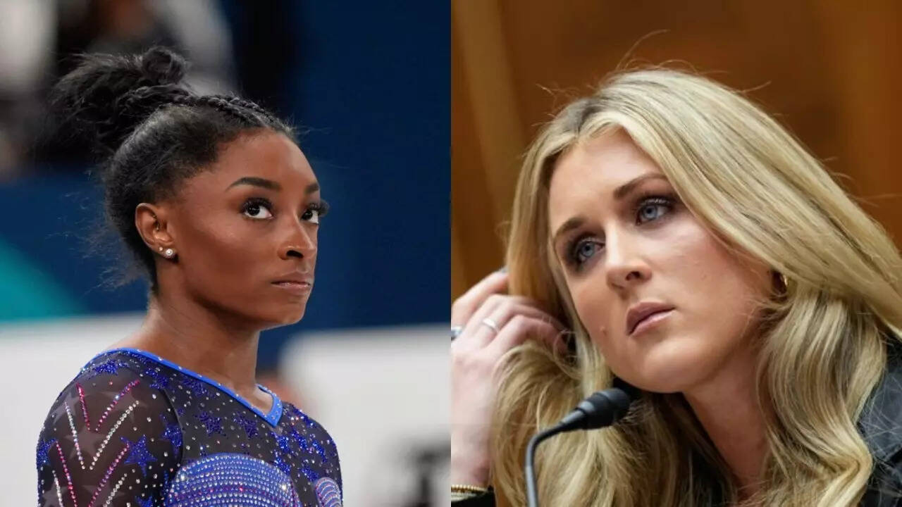 Simone Biles vs Riley Gaines: Trans debate sparks heated clash on ...