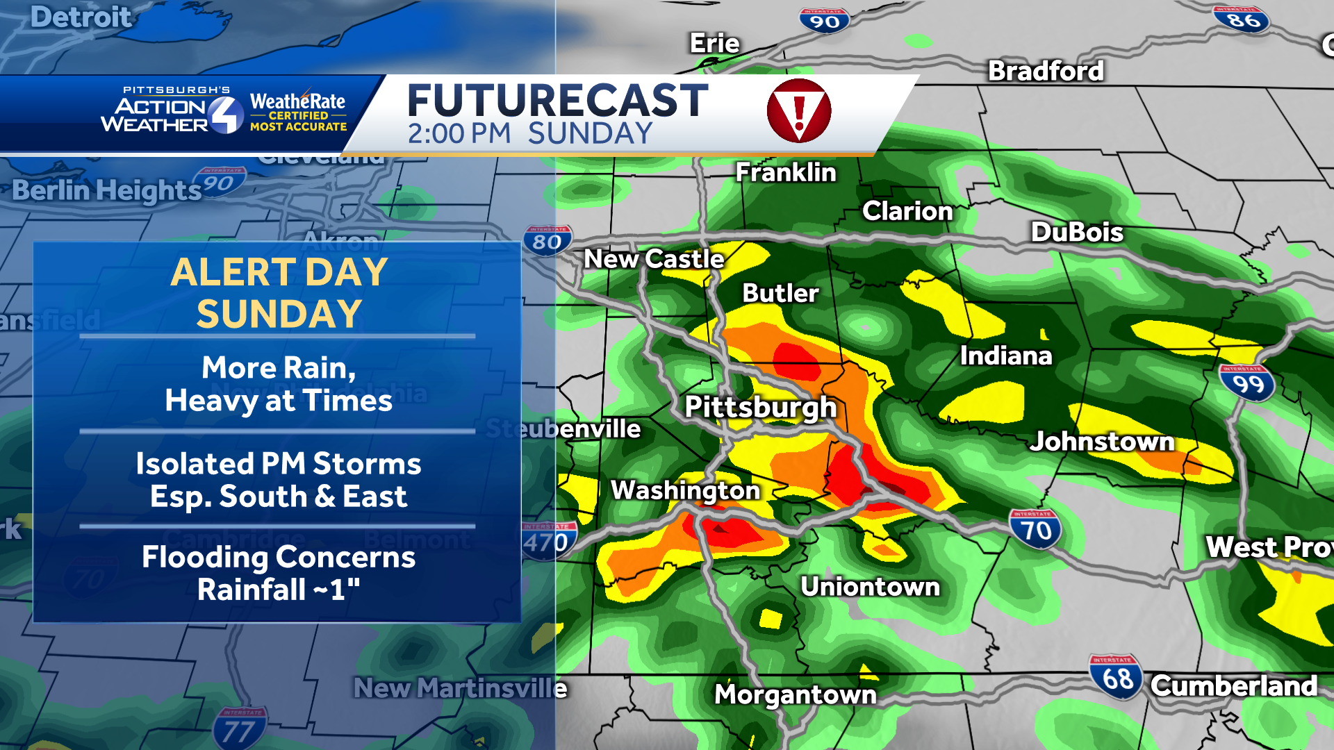 More heavy rain is coming on a Severe Weather Alert Day Sunday