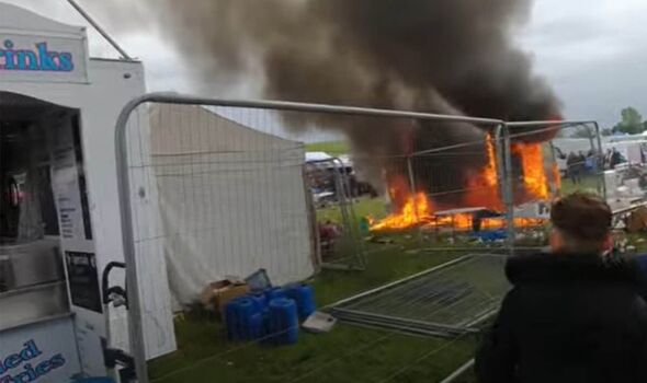 Moment fire engulfs Appleby Horse Fair stall as thousands of travellers ...