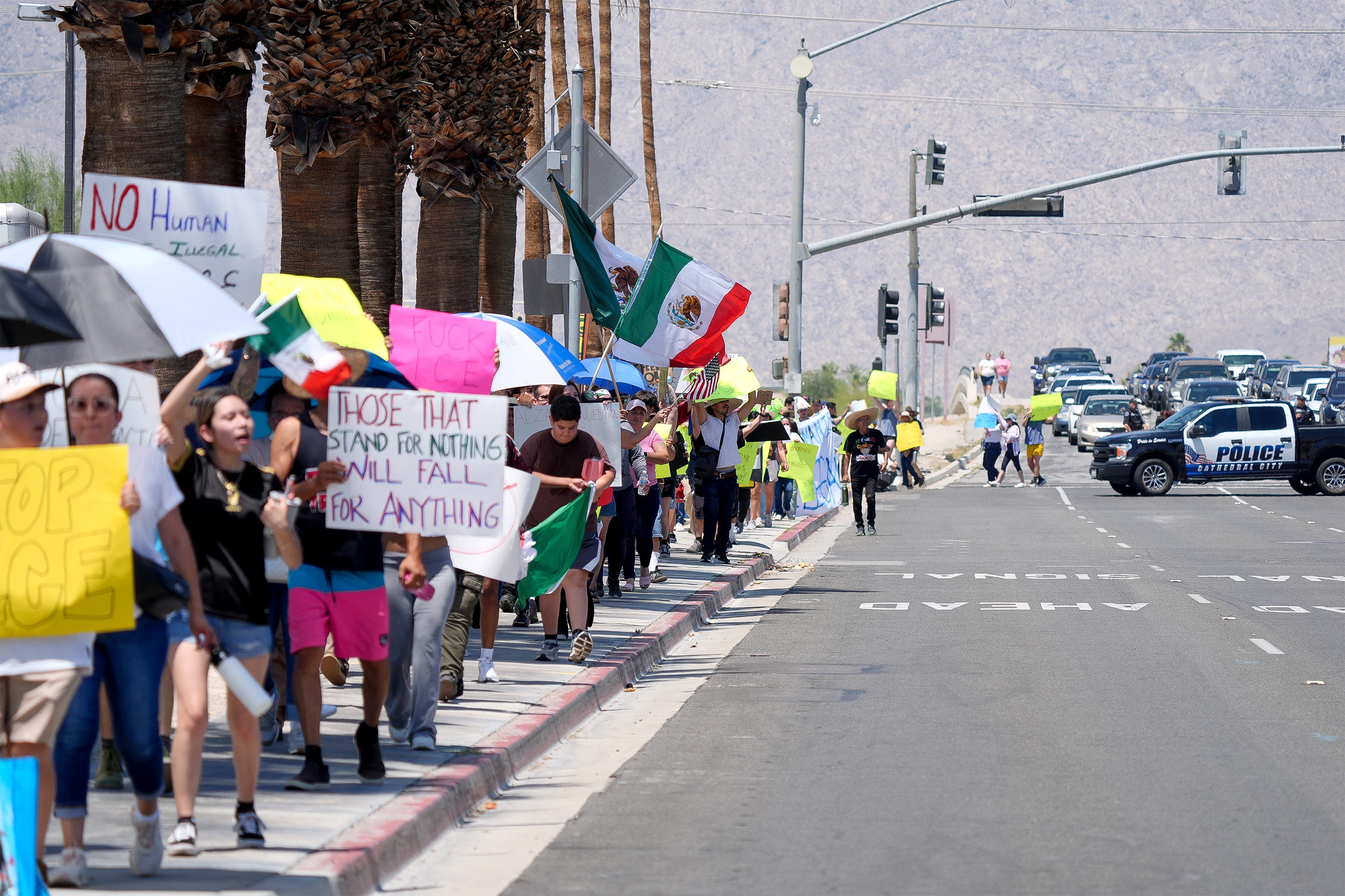 Residents protest ICE presence in Cathedral City, Southern California