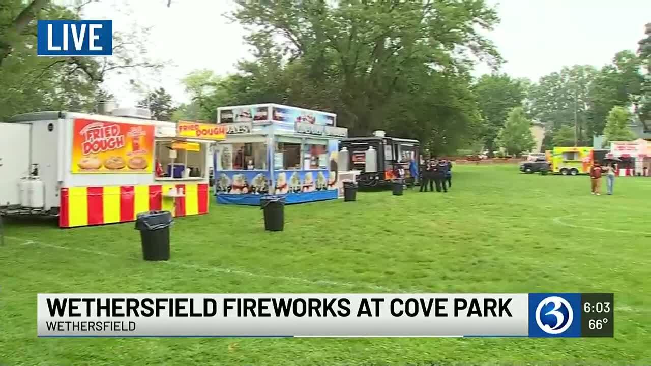 Locals gather for the Wethersfield fireworks despite the rain