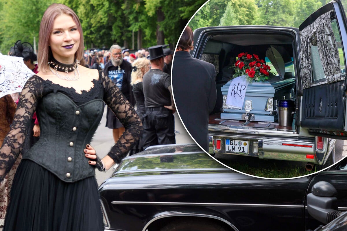 Sarg, Urne und Trauerkranz: Dutzende Leichenwagen rollen durch Leipzig