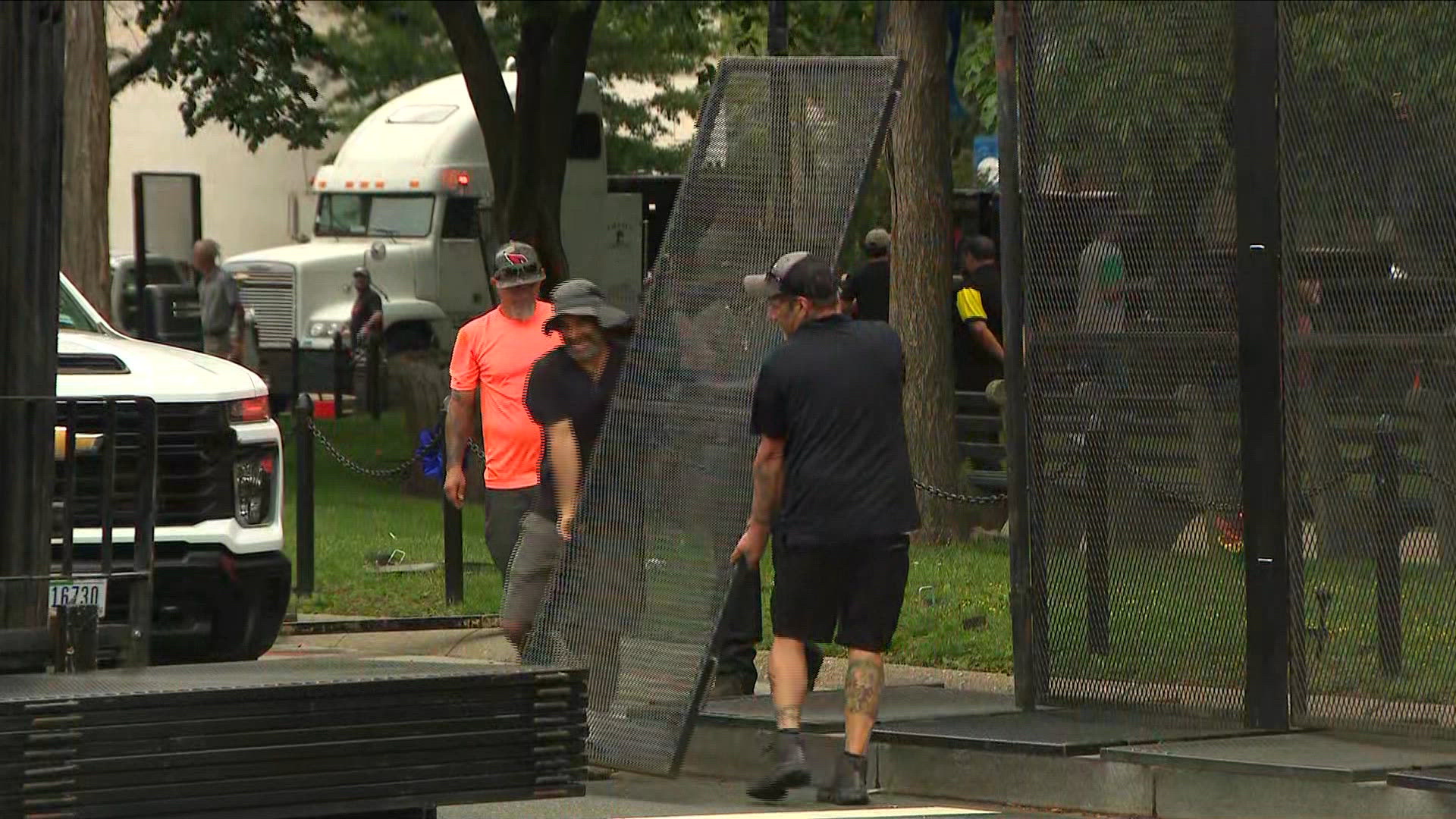 Fencing comes down round Dupont Circle before WorldPride Parade begins