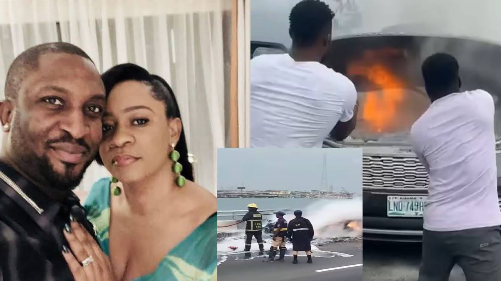 Darey Art Alade, Wife lose car to fire on Third Mainland Bridge (Video)
