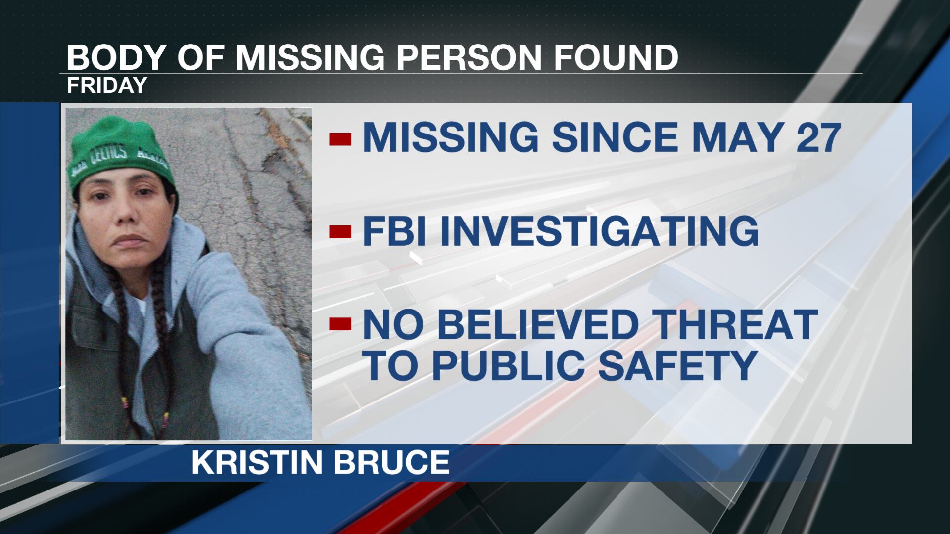 Body found of missing person Kristin Bruce