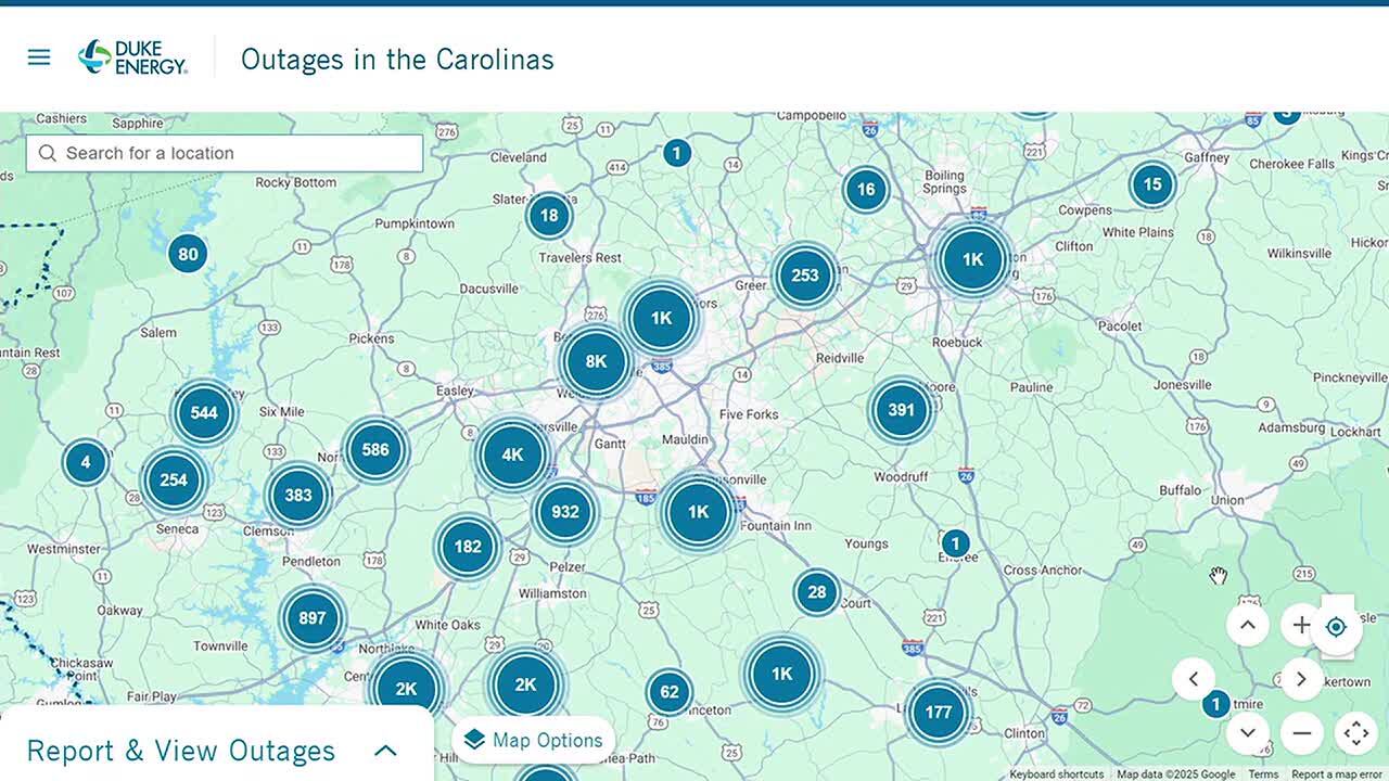 Over 1600 customers without power in Upstate, Duke Energy says
